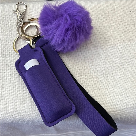 SPG | Accessories | Purple Keychain With Pom Pom And Lip Balm Holder ...